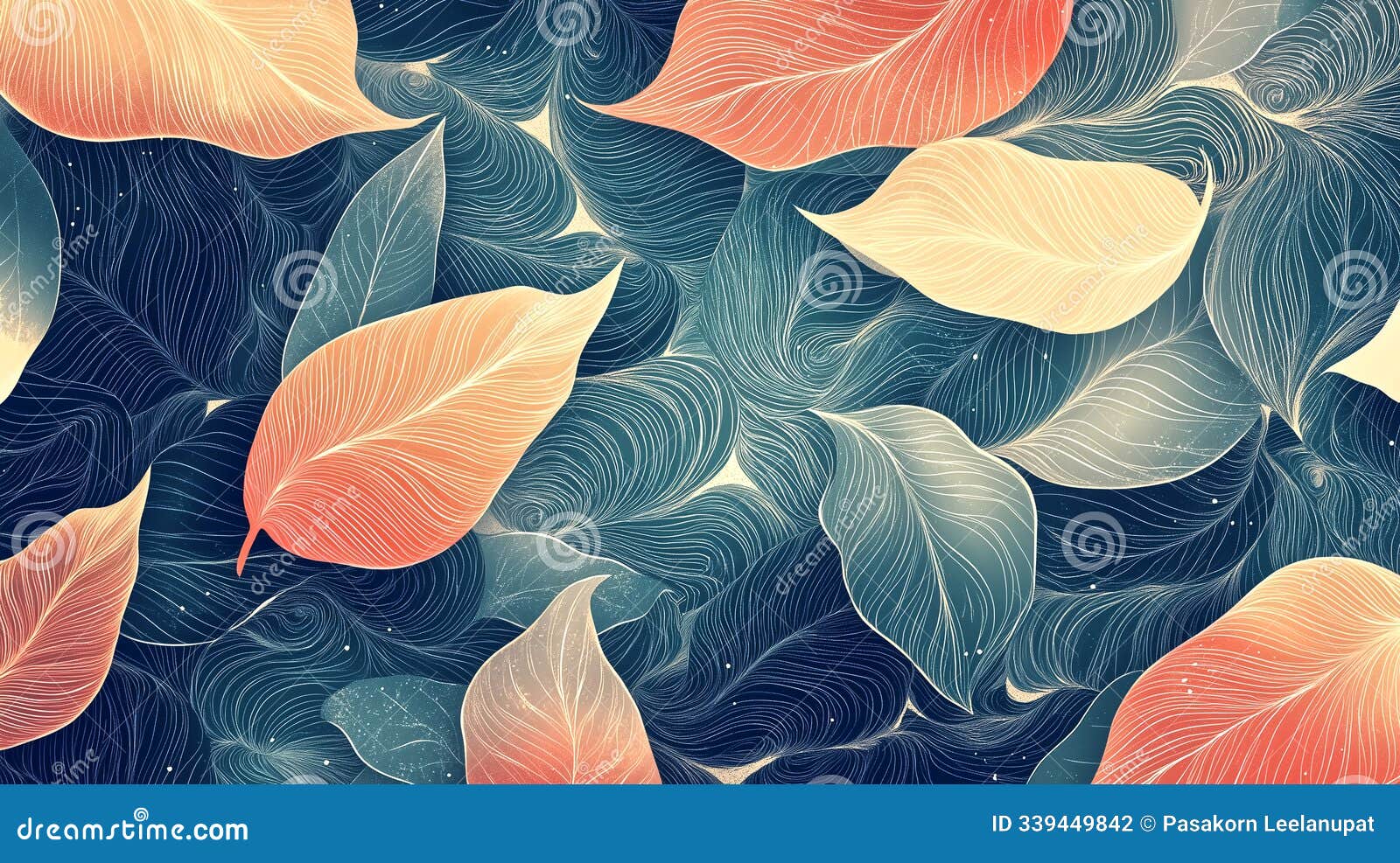 Contemporary Thai Pattern Combining Natural Elements Like Leaves Stock ...