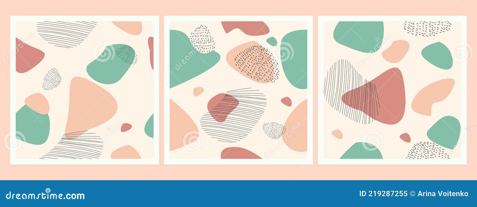Contemporary Trendy Minimalist Collage Seamless Pattern Set with Hand ...