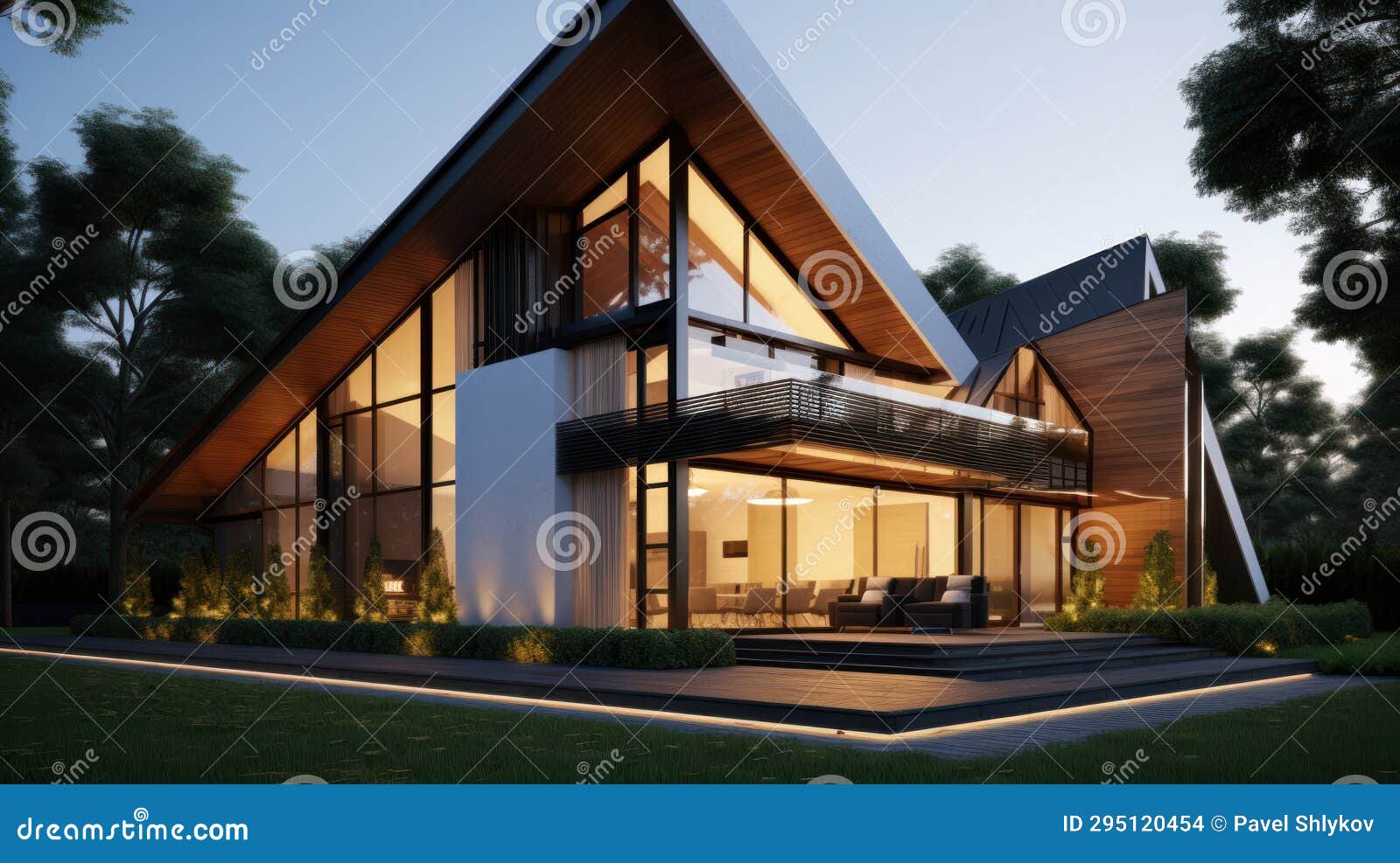 Contemporary Two Story House with Angular Roof and Balcony in Forest ...