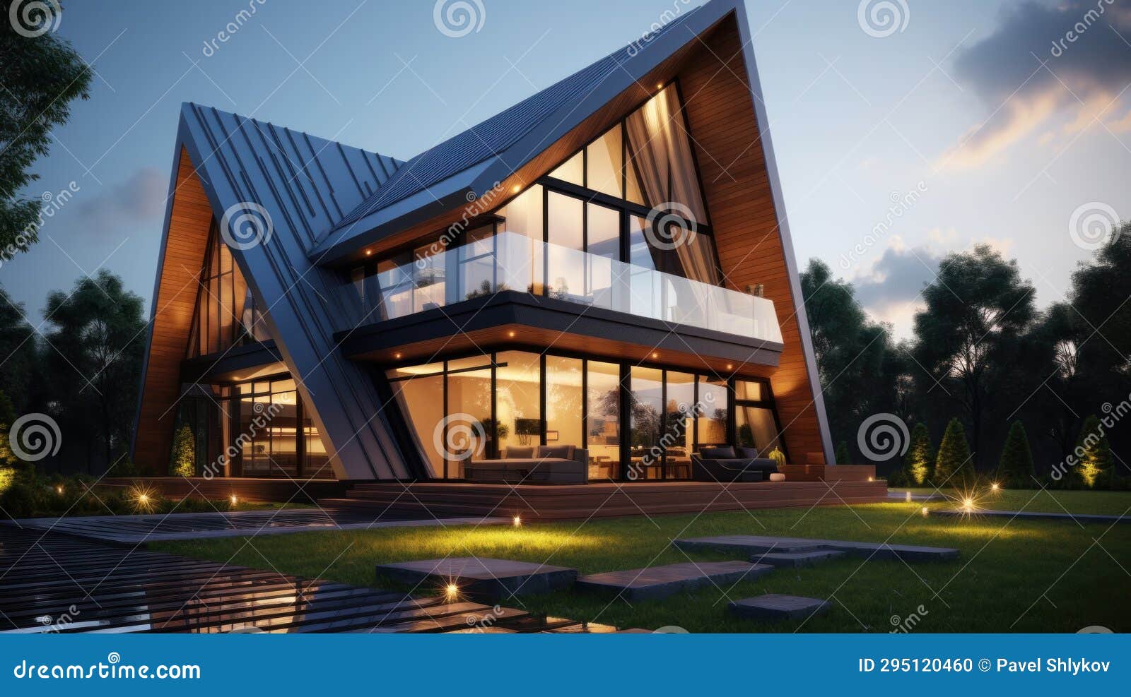 Contemporary Two Story House with Angular Roof and Balcony in Forest ...