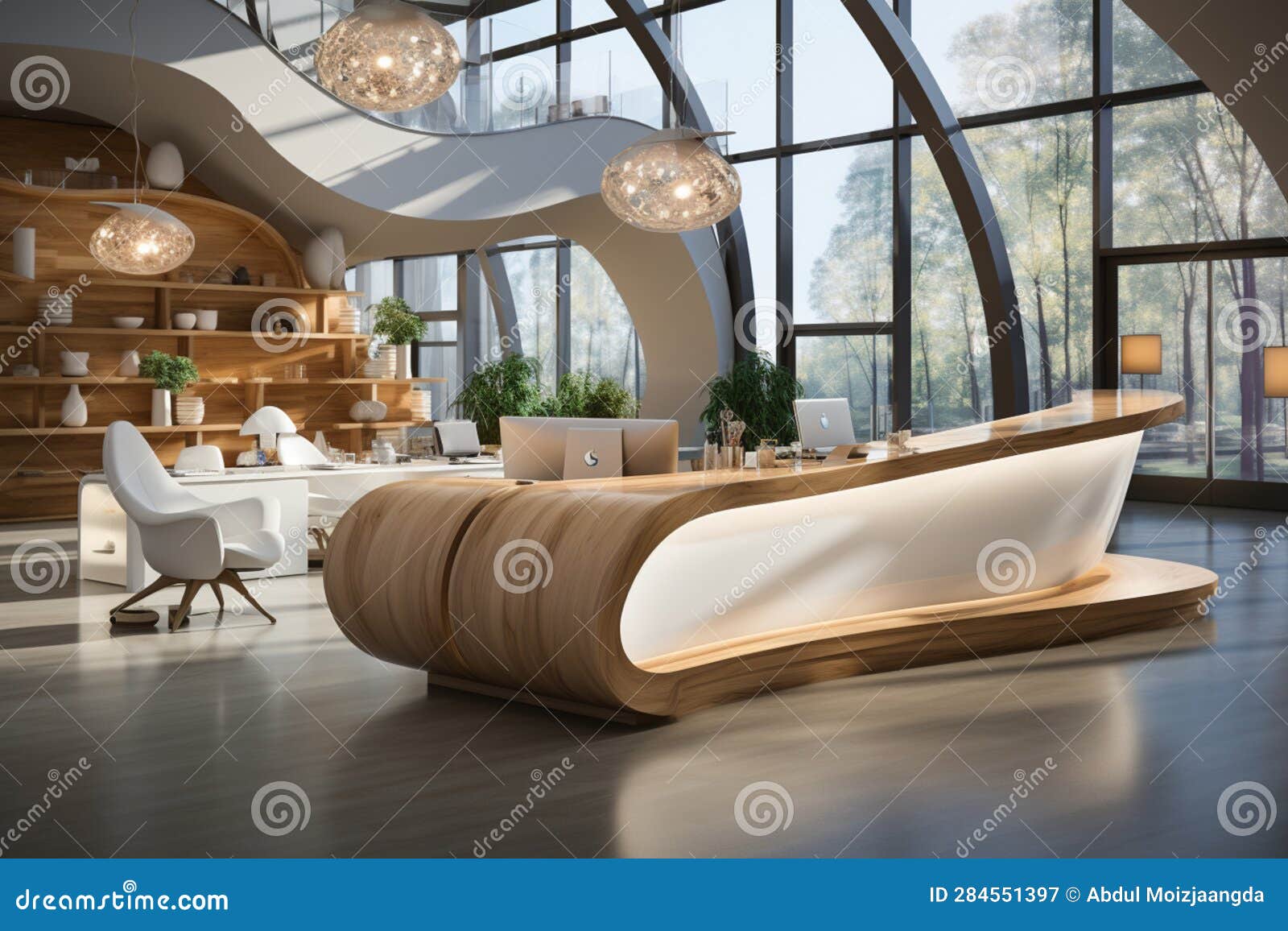 Contemporary And Upscale Lobby With A Reception Counter In White And ...