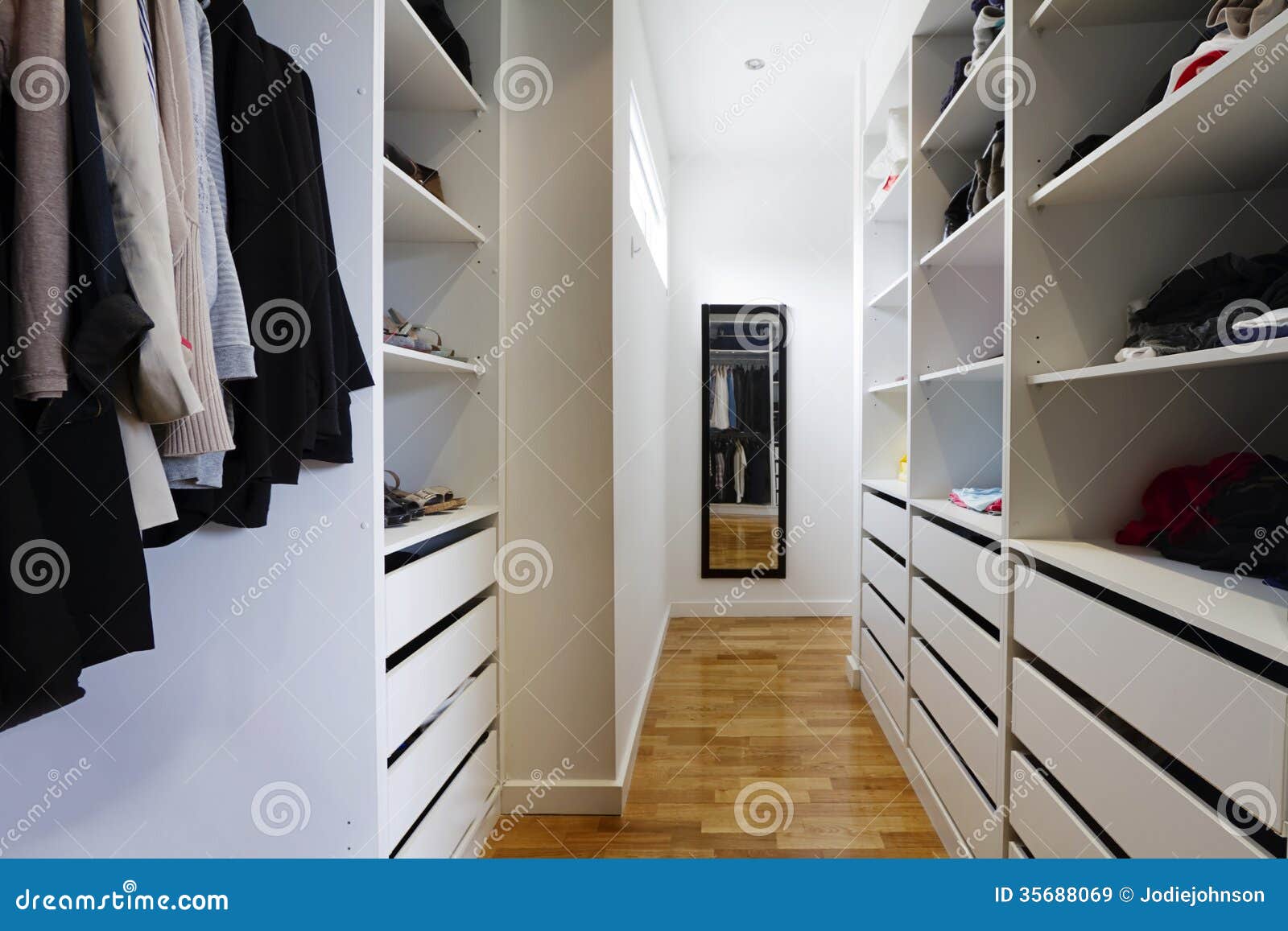 Contemporary Walk in Wardrobe Stock Image - Image of built ...