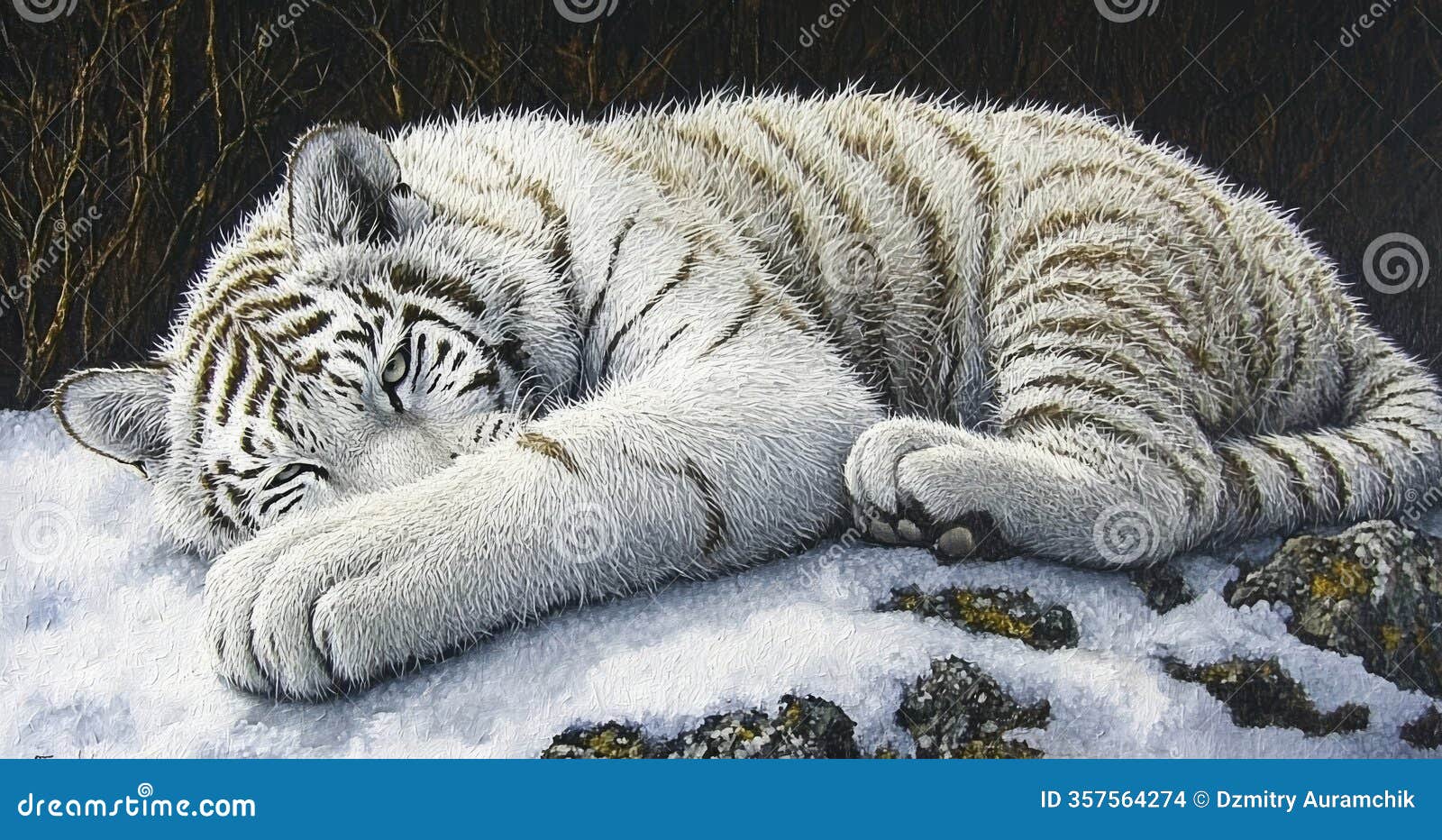 Contemporary Wallpaper Featuring a 3D Drawing of a Tiger with Marble ...