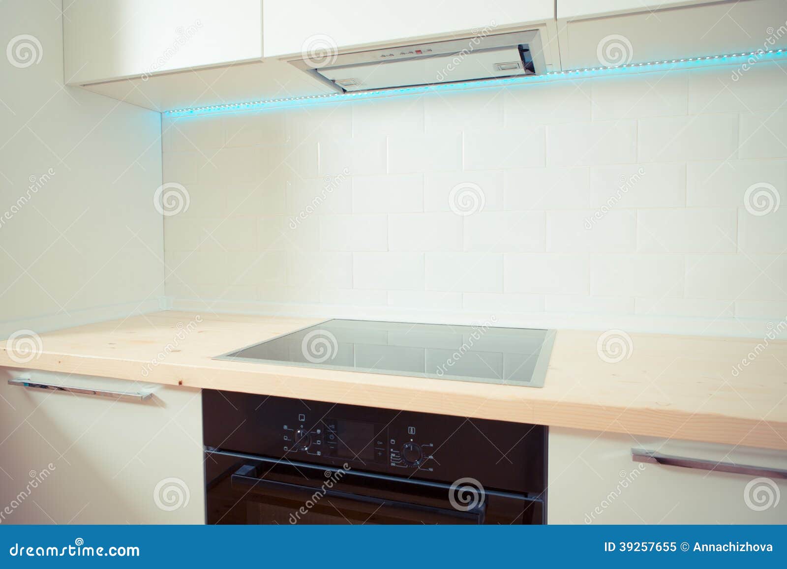 Contemporary White Kitchen Interior. Close Up Stock Image - Image of ...