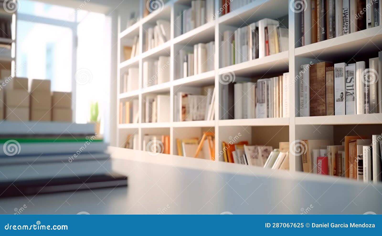 A Contemporary White Library Abounds with an Array of Books. Generative ...