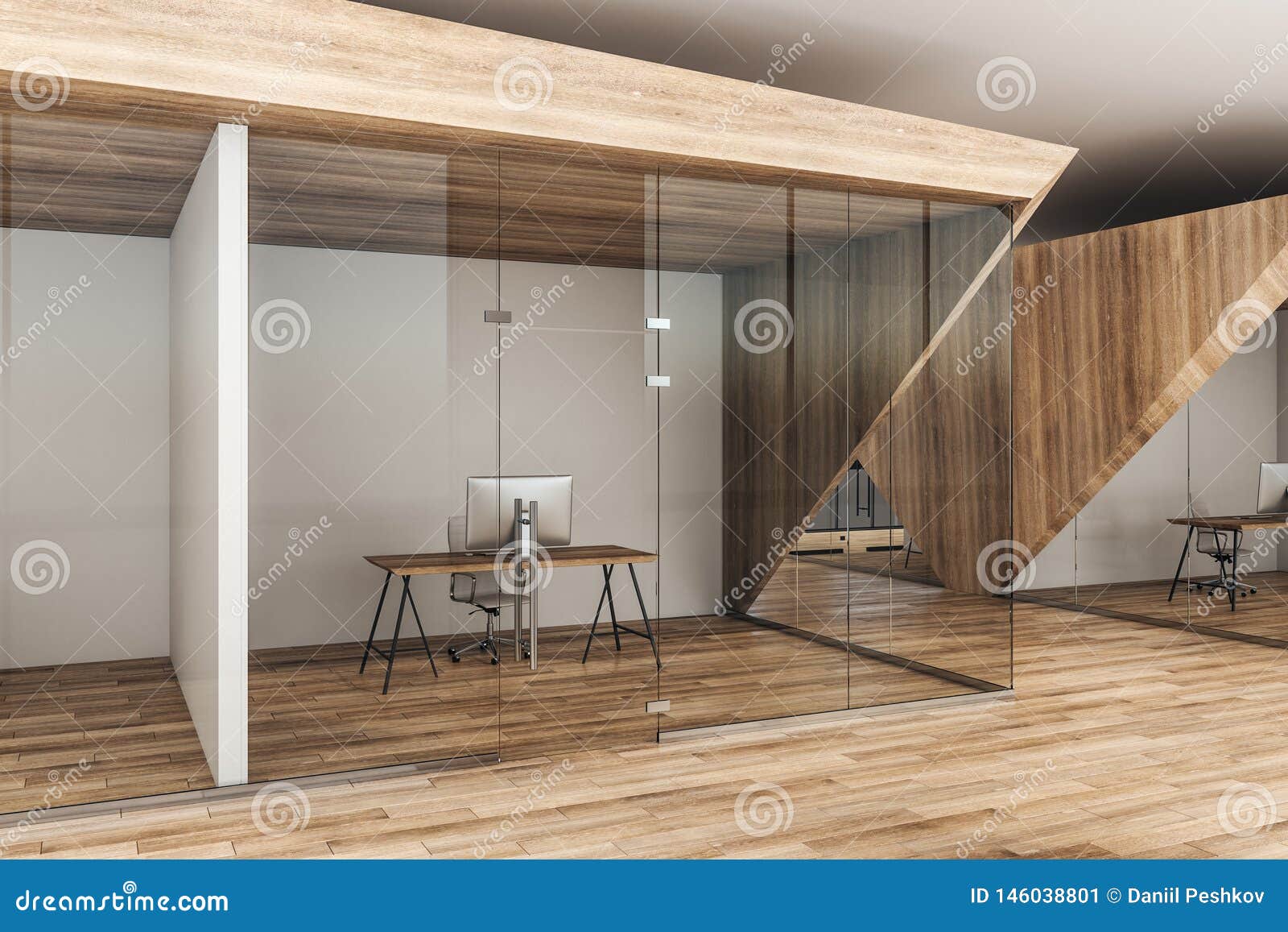 Contemporary wooden office stock illustration. Illustration of computer ...