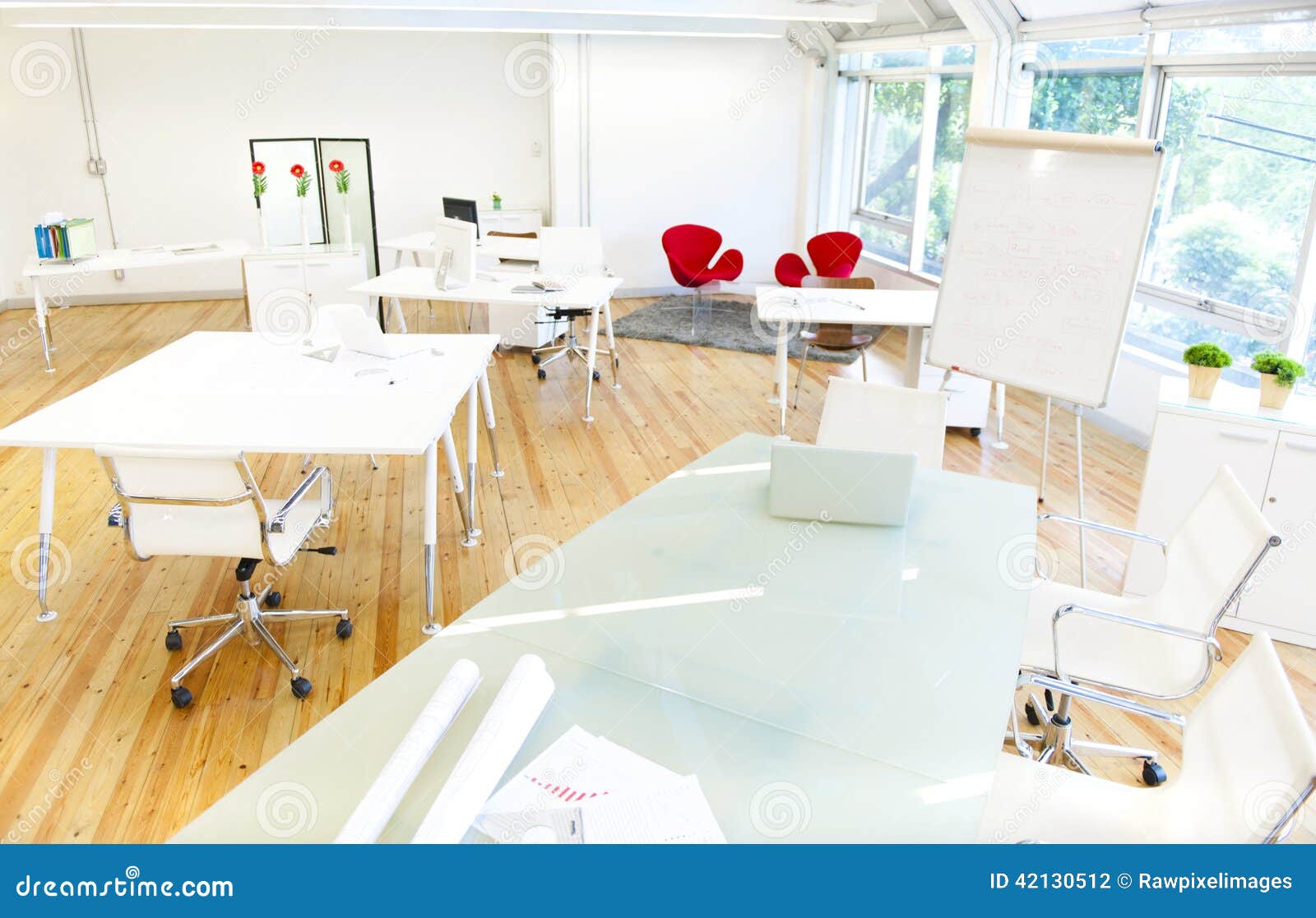 Contemporary Work Place in Modern Office Stock Photo - Image of style ...