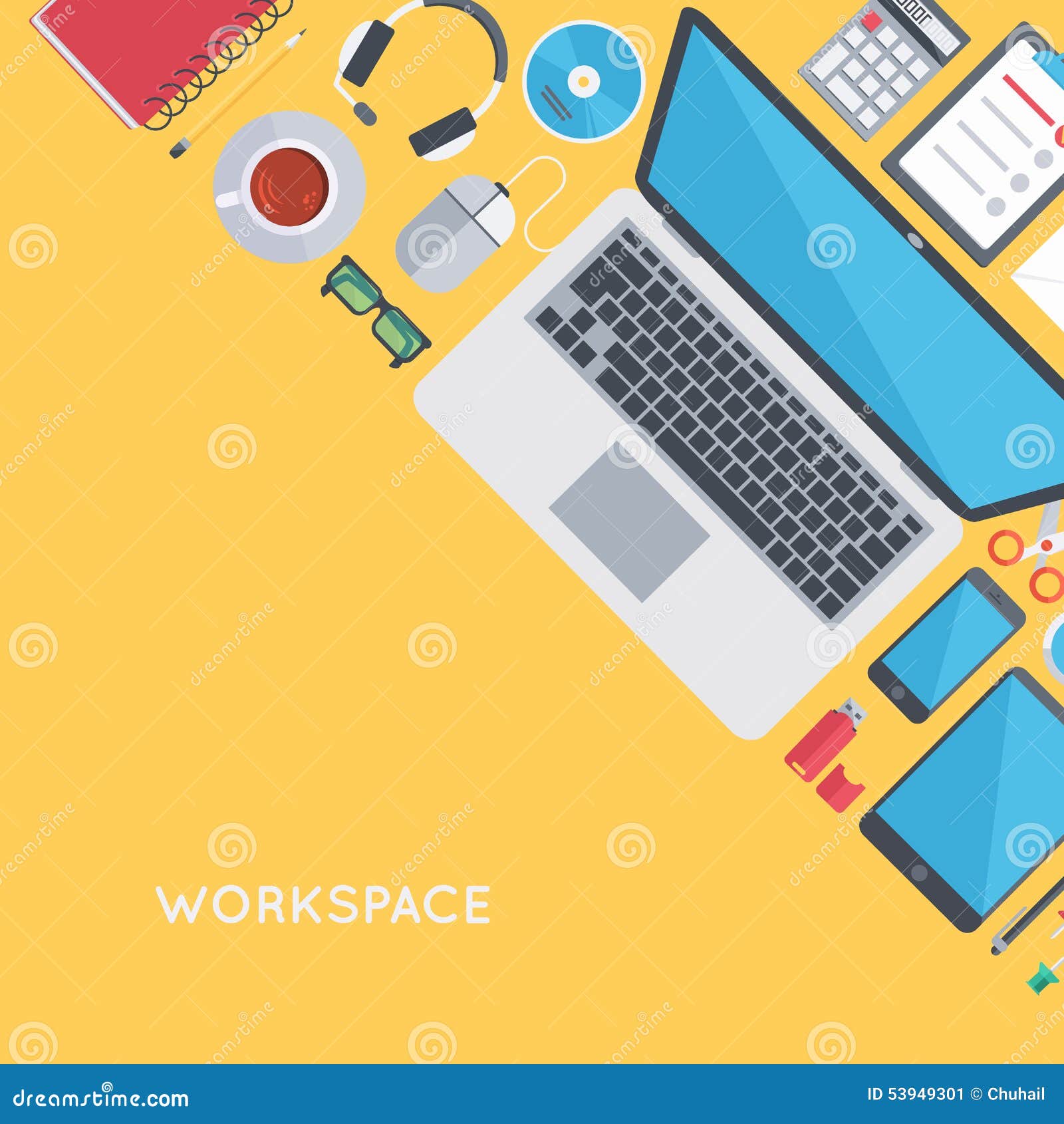 Contemporary Workplace Background Stock Vector - Illustration of laptop ...