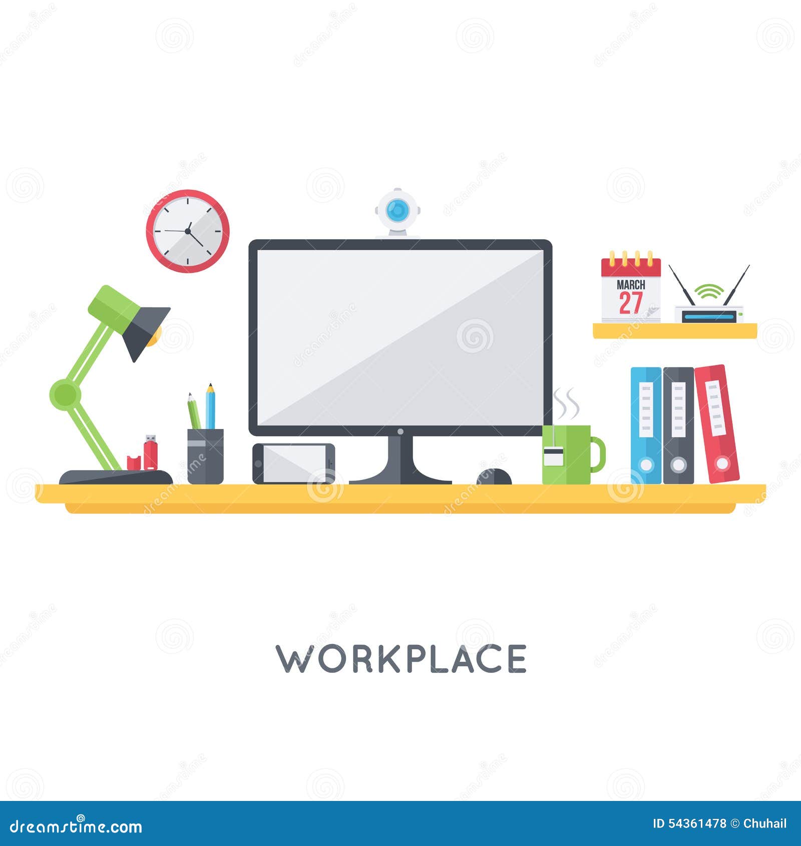 Contemporary Workplace Background Stock Vector - Illustration of stuff ...