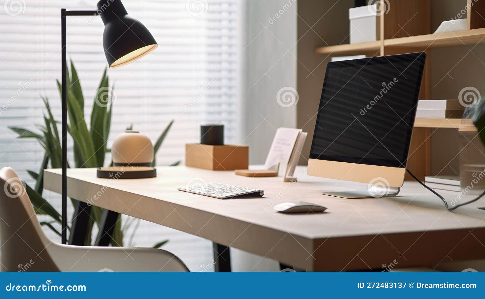 Contemporary Workspace, Clean Office Desk with a Computer, Generative ...