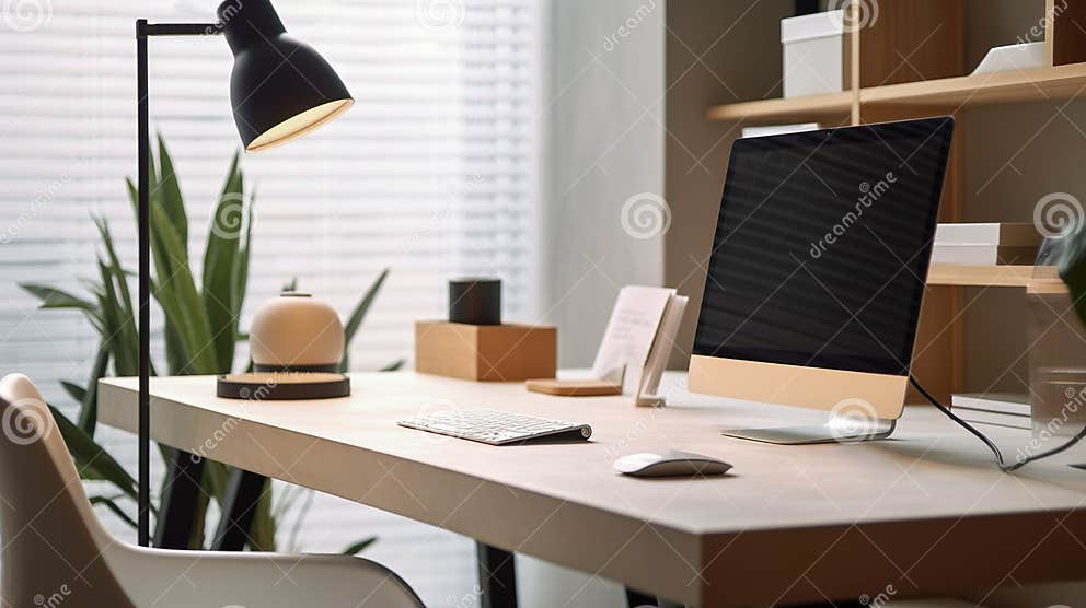 Contemporary Workspace, Clean Office Desk with a Computer, Generative ...