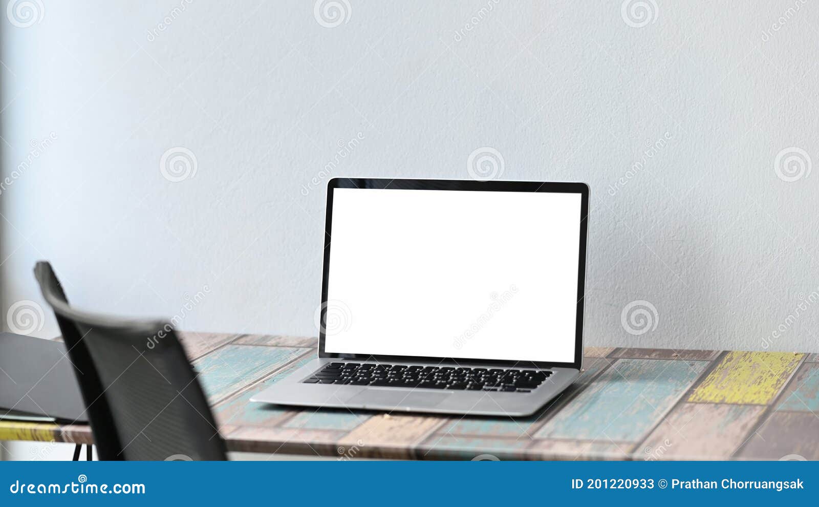Contemporary Workspace with with Screen Laptop Computer . Stock Image ...