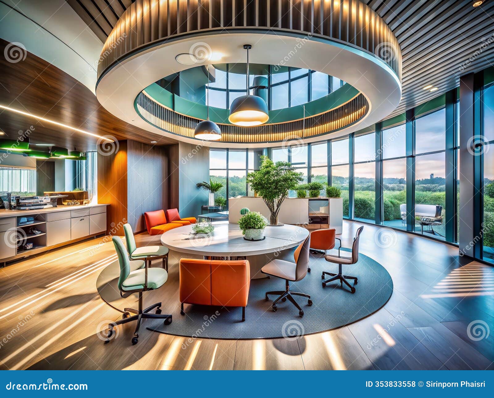 Circular Menu Design in a Modern Workspace Minimalist Aesthetics and ...