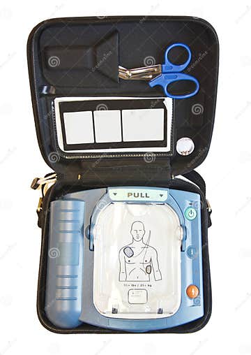Content of an AED, First Aid Box Stock Image - Image of electronic ...