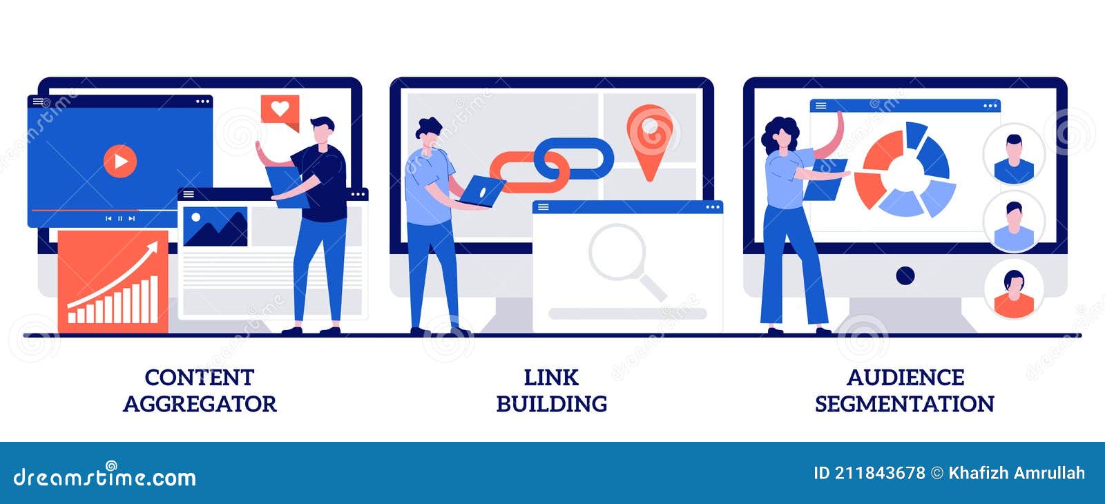 Content Aggregator, Link Building, Audience Segmentation Concept with ...