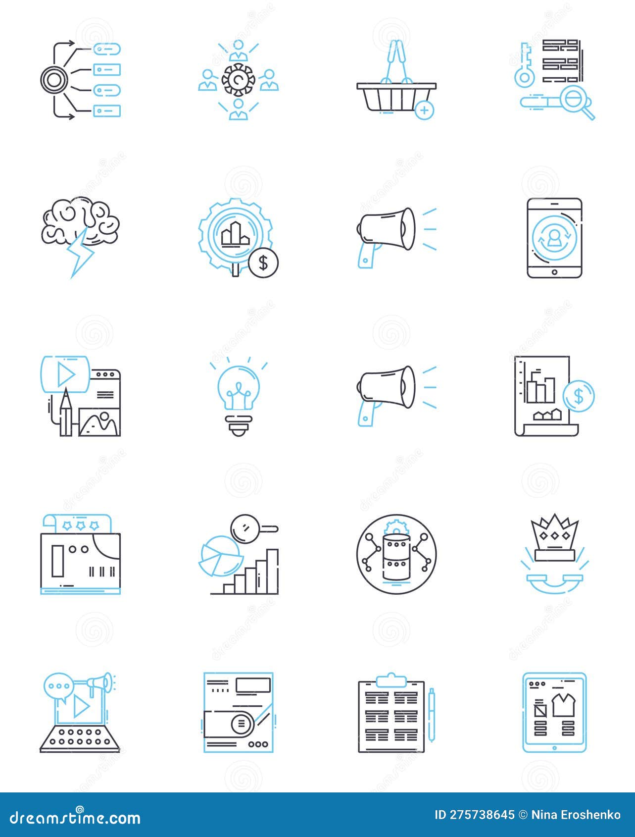 Content Analytics Linear Icons Set. Insights, Optimization, Engagement ...