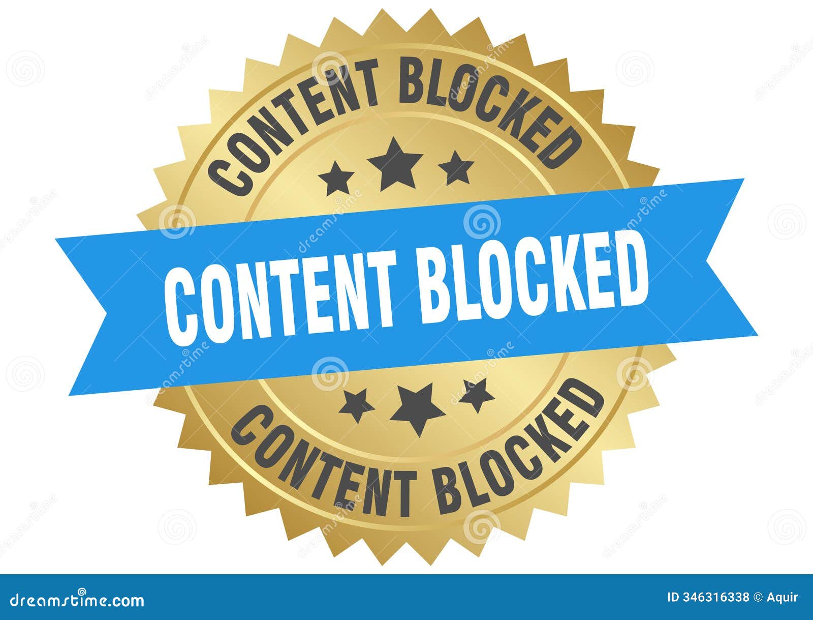 Content Blocked. Content Blocked Round Blue and Gold Label Isolated on ...
