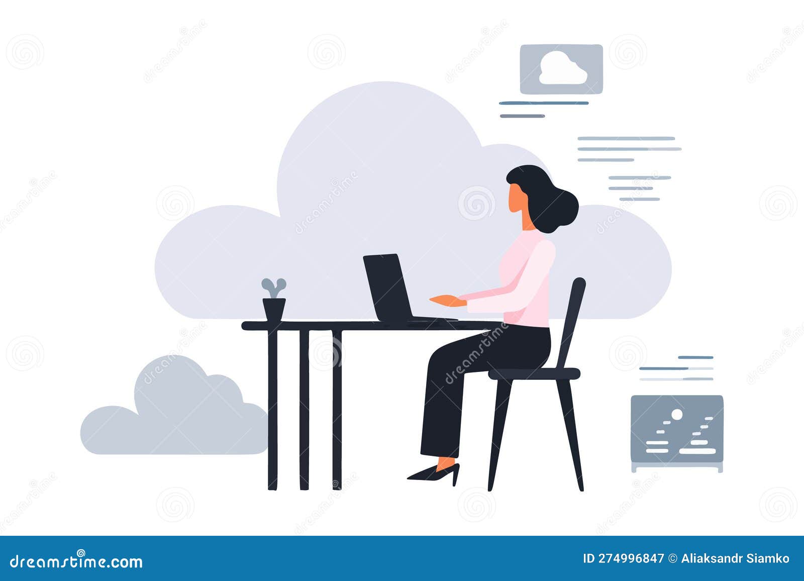 Content Businesswoman Engages with Cloud Computing System. Satisfied ...