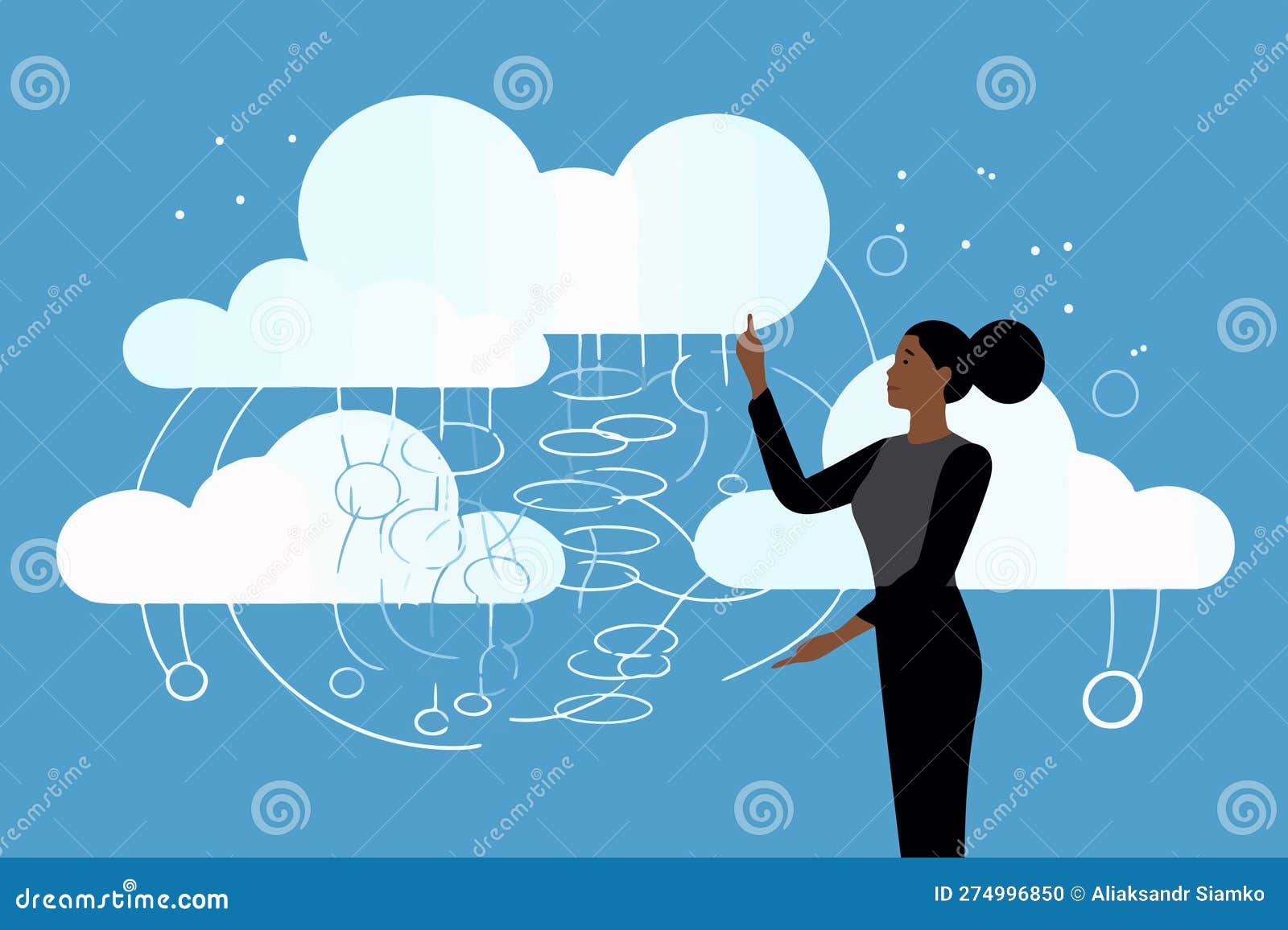 Content Businesswoman Engages with Cloud Computing System. Satisfied ...