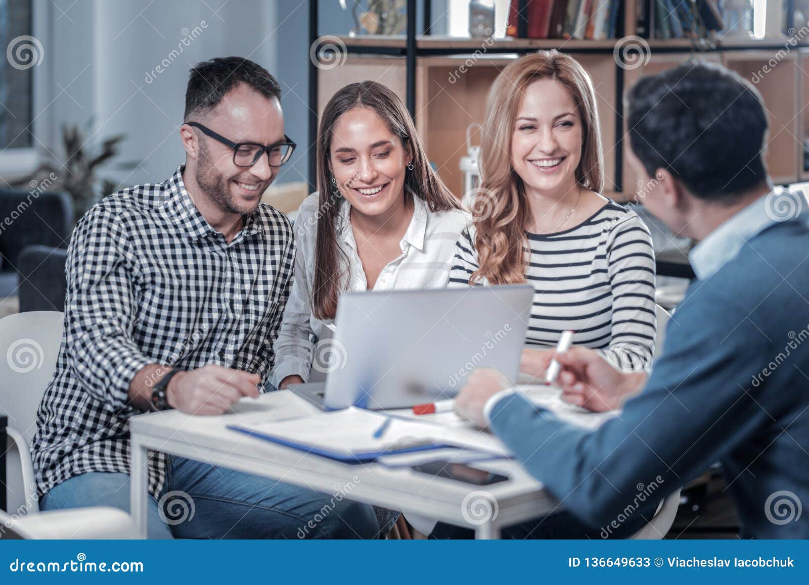 Content Co-workers Working on a Project Stock Image - Image of market ...