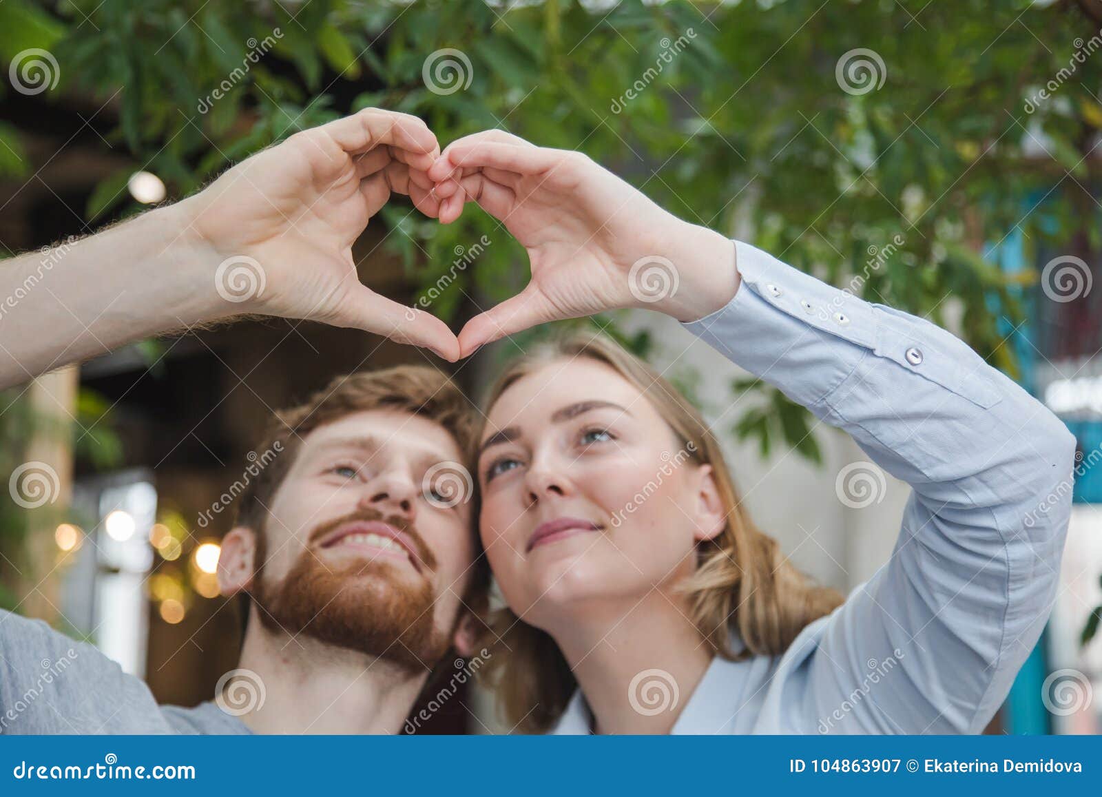Content Couple Making Heart with Hands Stock Image - Image of ...