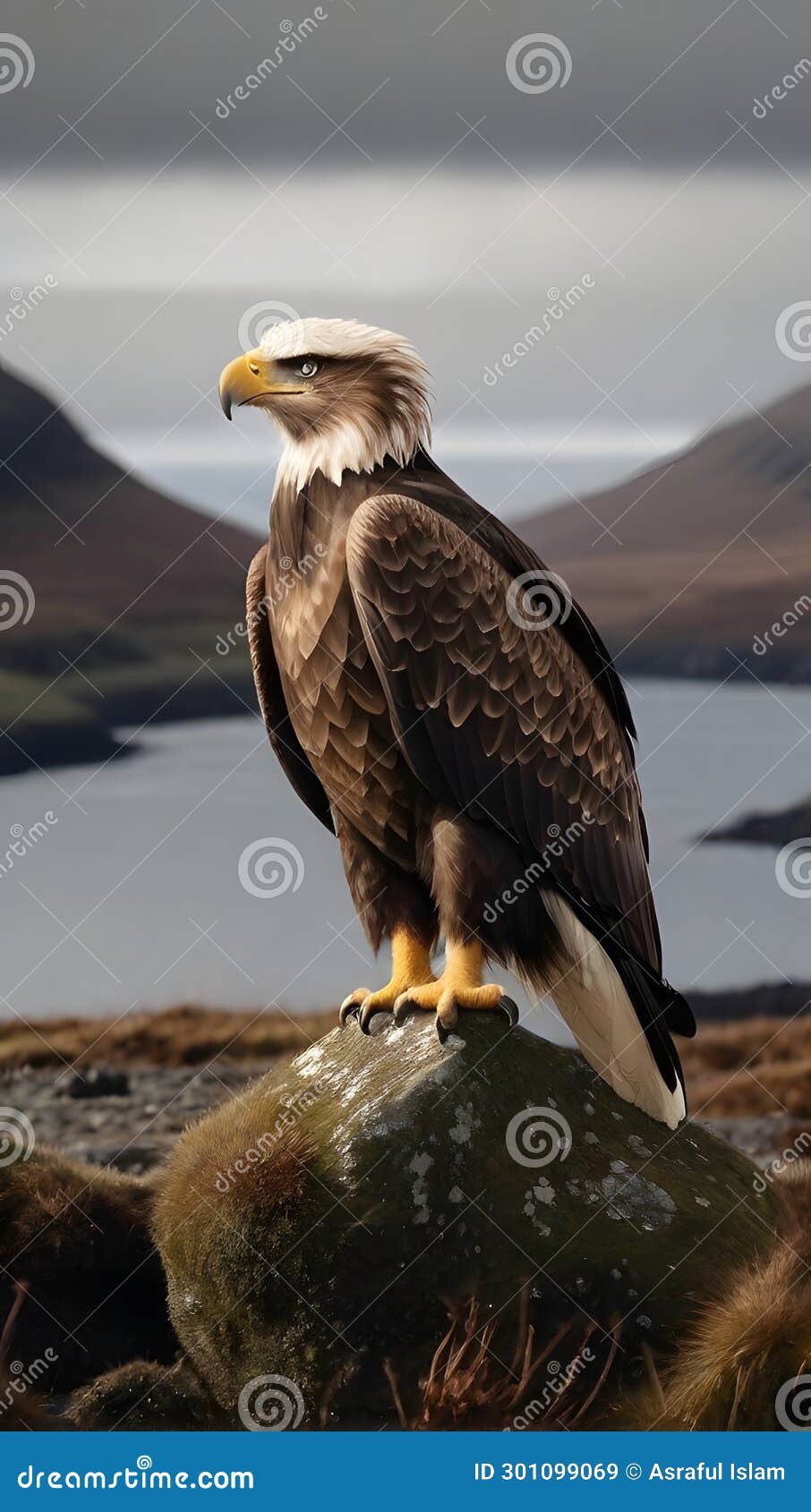 A Majestic Young Eagle Perched Atop a Lofty Tree Branch Stock ...