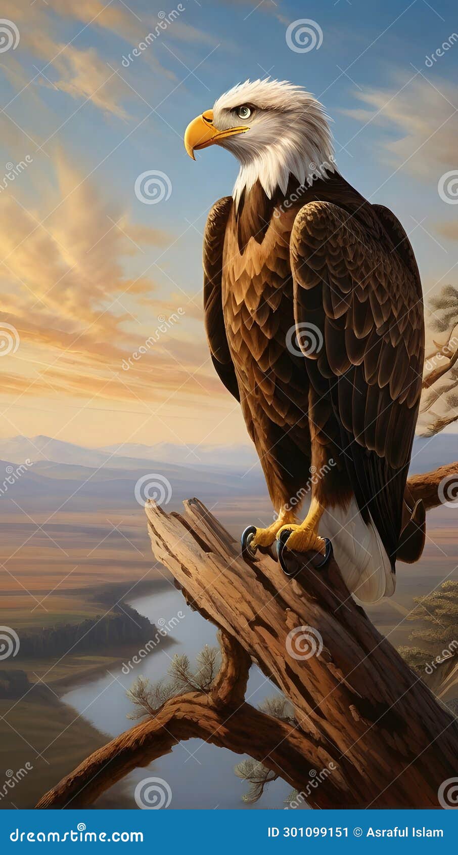 A Majestic Young Eagle Perched Atop a Lofty Tree Branch Stock ...