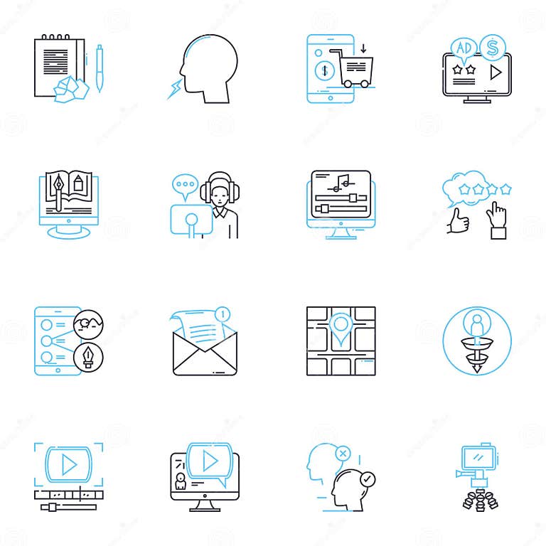 Content Creation Linear Icons Set. Creativity, Innovation, Authenticity ...