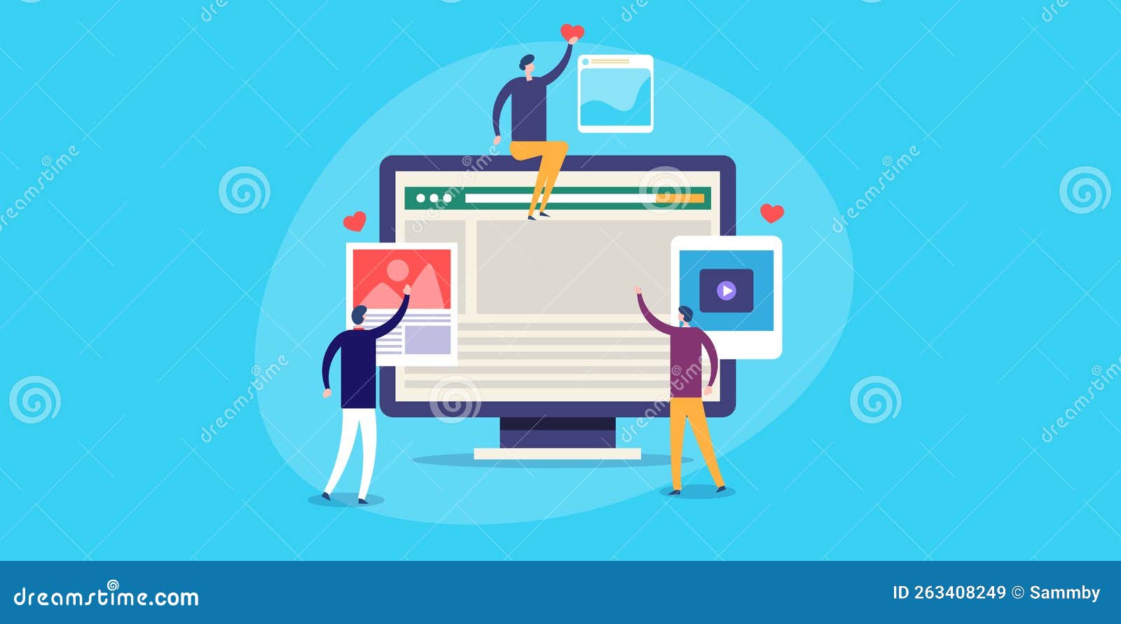 Team of Content Marketing People Inserting Engaging Visual and Text ...