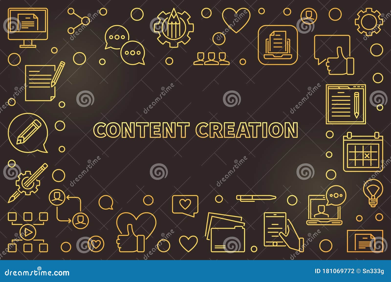 Content Creation Vector Golden Thin Line Illustration Stock Vector ...