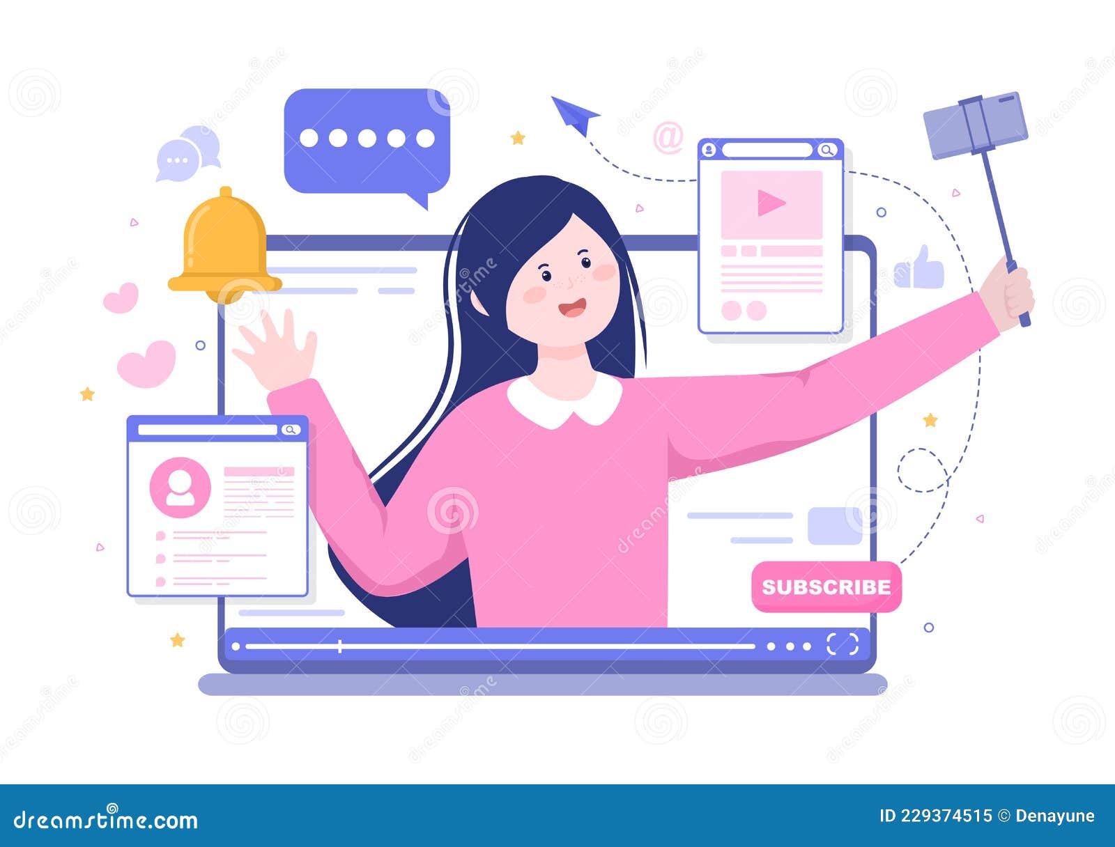 Content Creator Background Vector Illustration of Freelancer Blogger ...
