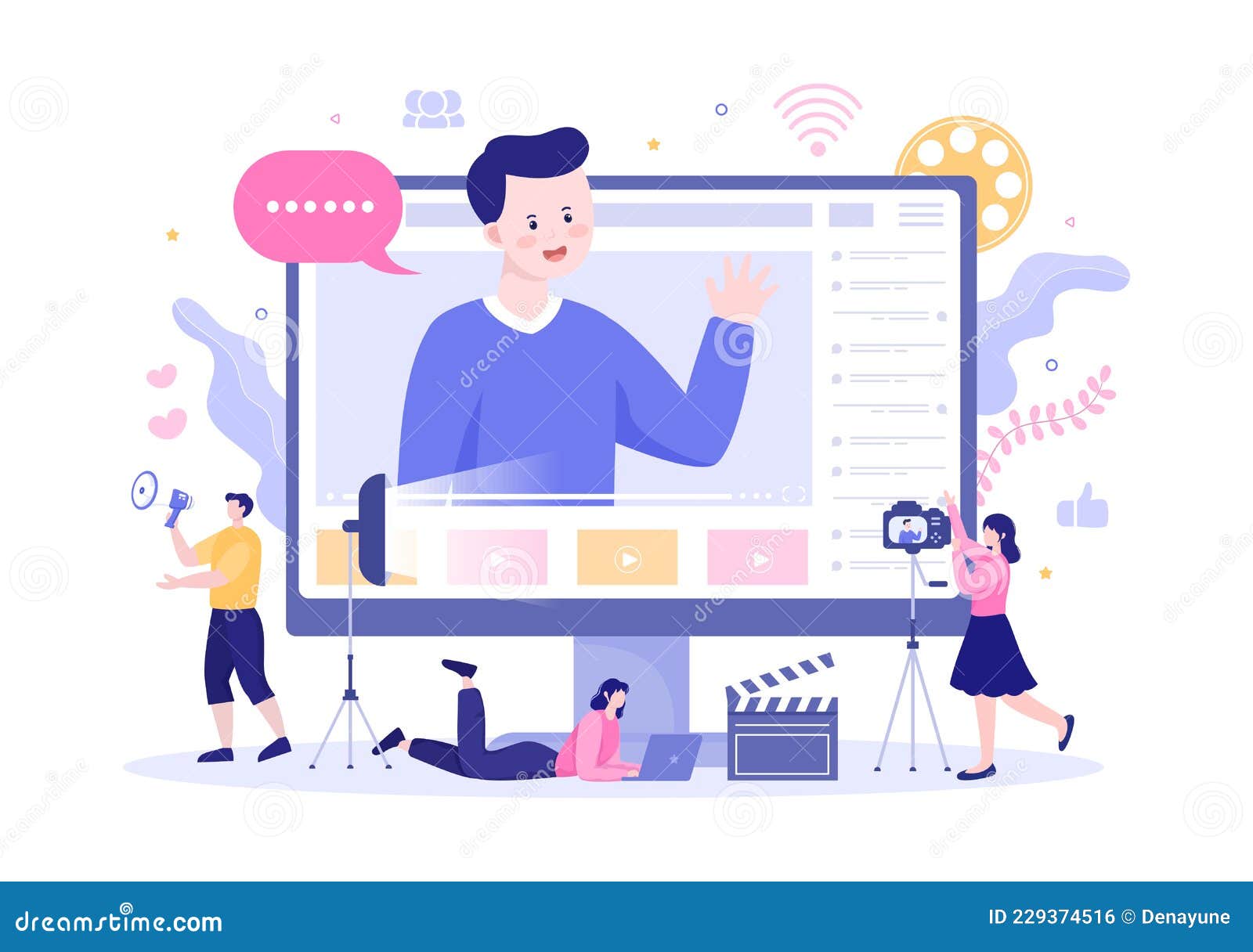 Content Creator Background Vector Illustration of Freelancer Blogger ...