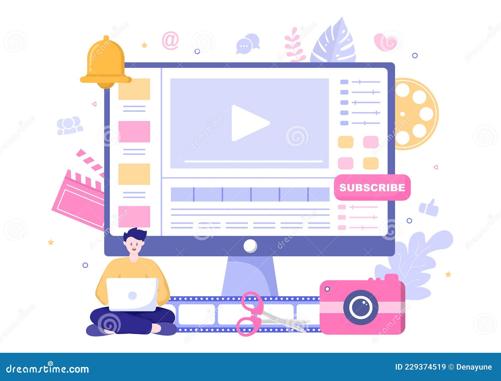 Content Creator Background Vector Illustration of Freelancer Blogger ...