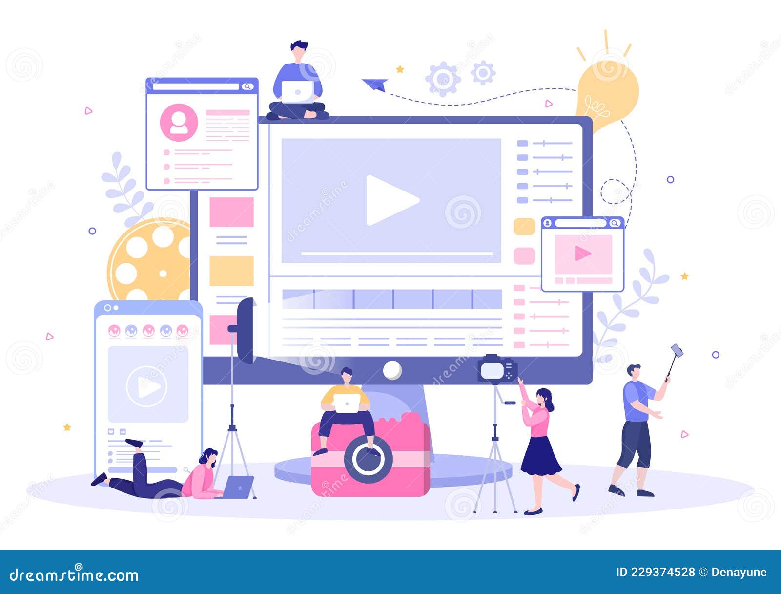 Content Creator Background Vector Illustration of Freelancer Blogger ...