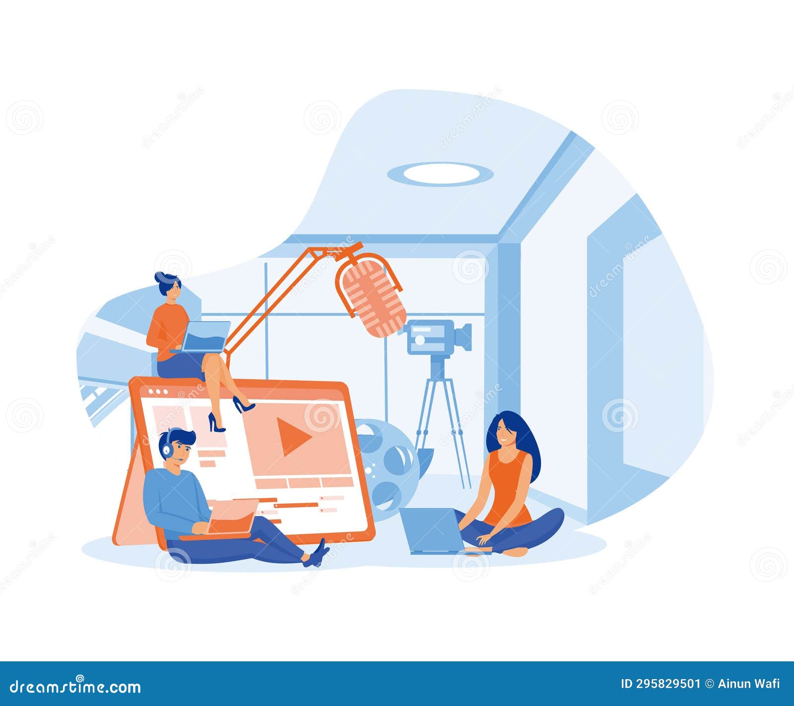Content Creator Background Vector Illustration of Freelancer Blogger ...