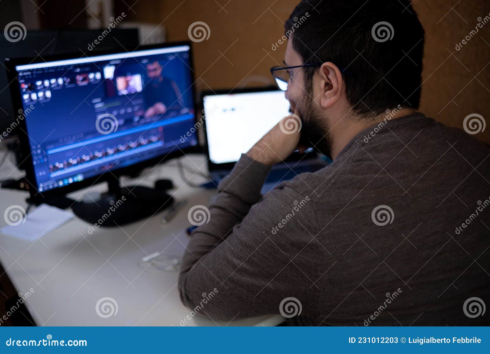 Content Creator Editing His Video Stock Image - Image of online ...