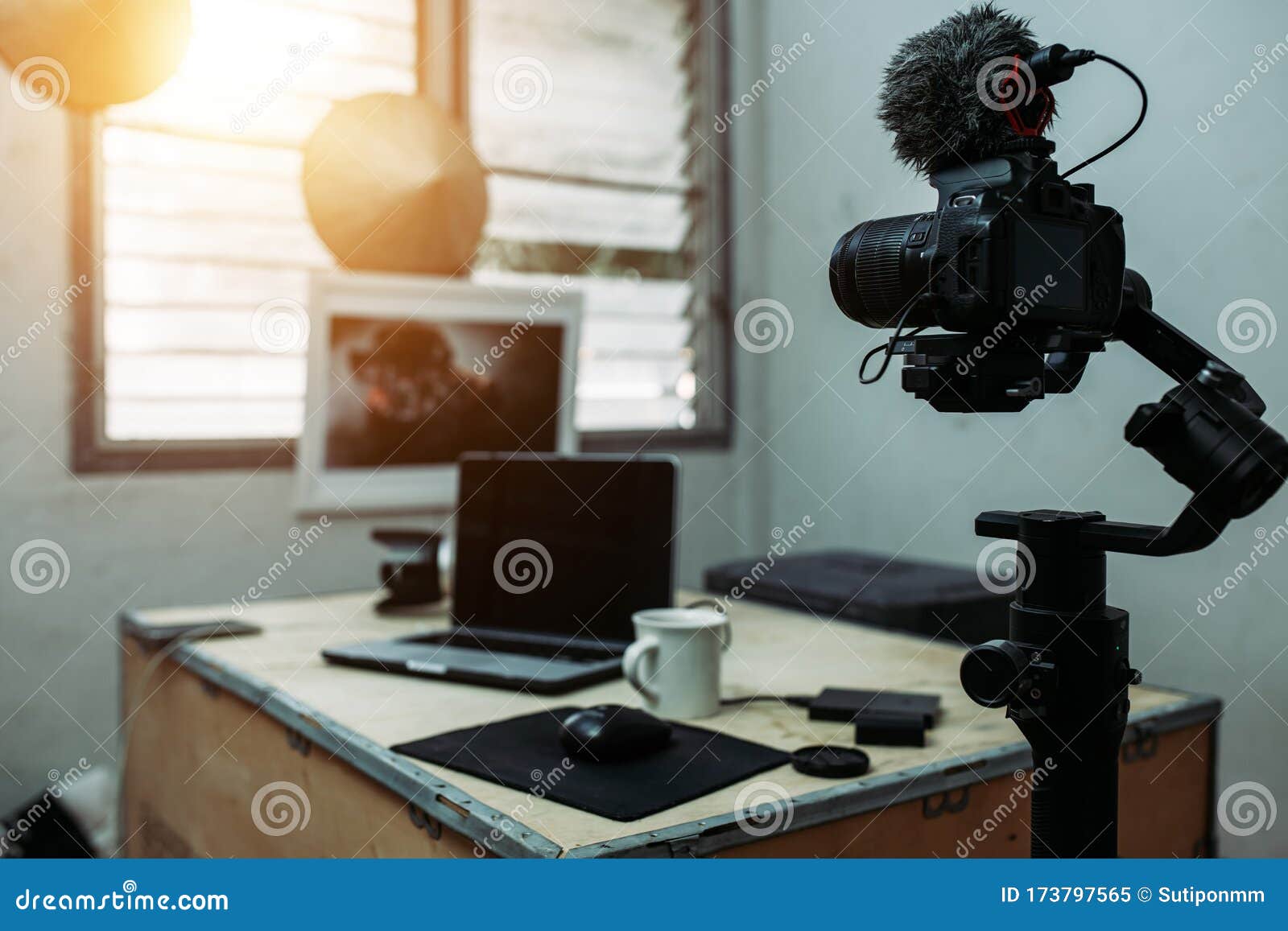 Content Creator Equipment Laptop Camera Stock Image - Image of ...