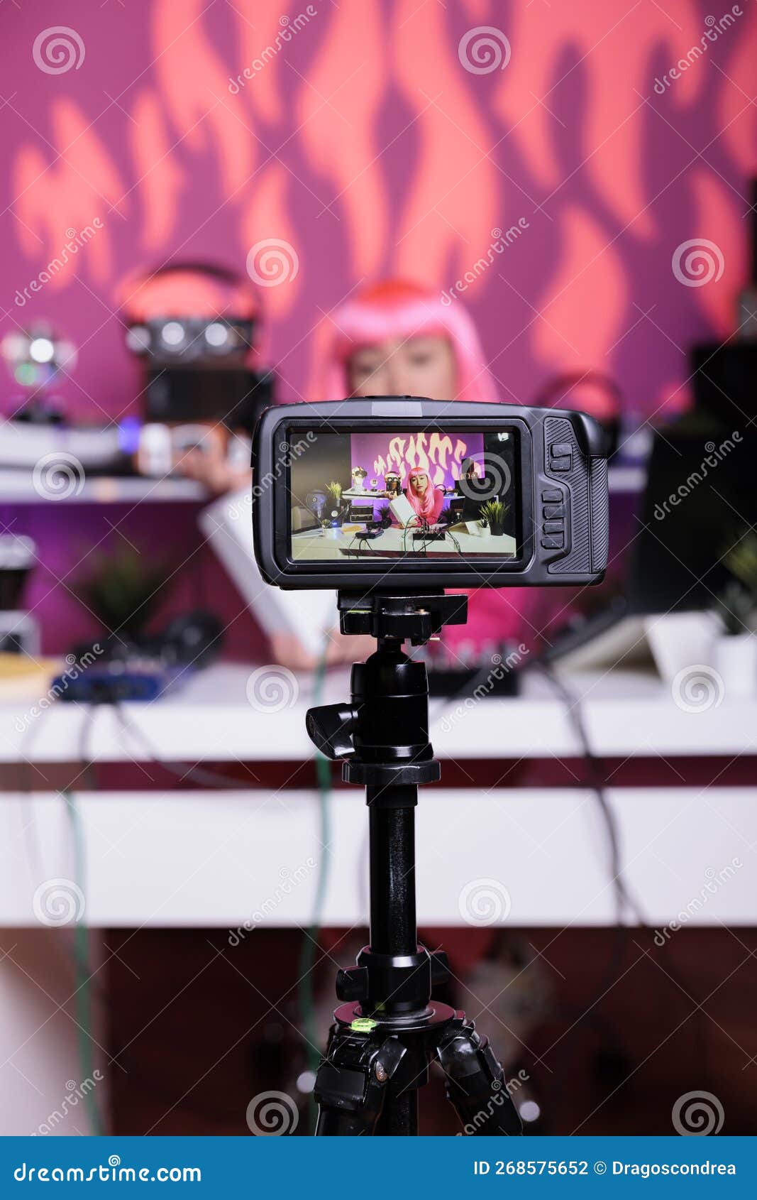 Content Creator Filming White Box Review in Recording Studio Talking ...