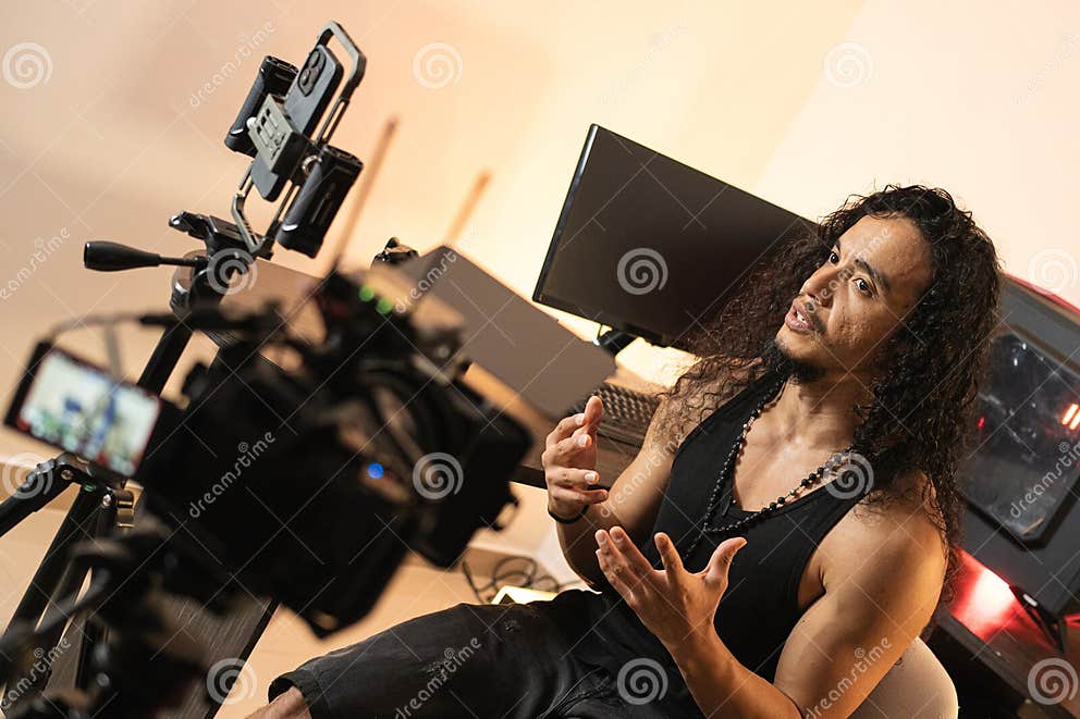 Content Creator S Workspace. Cameras, Lights, and a Computer are Part ...