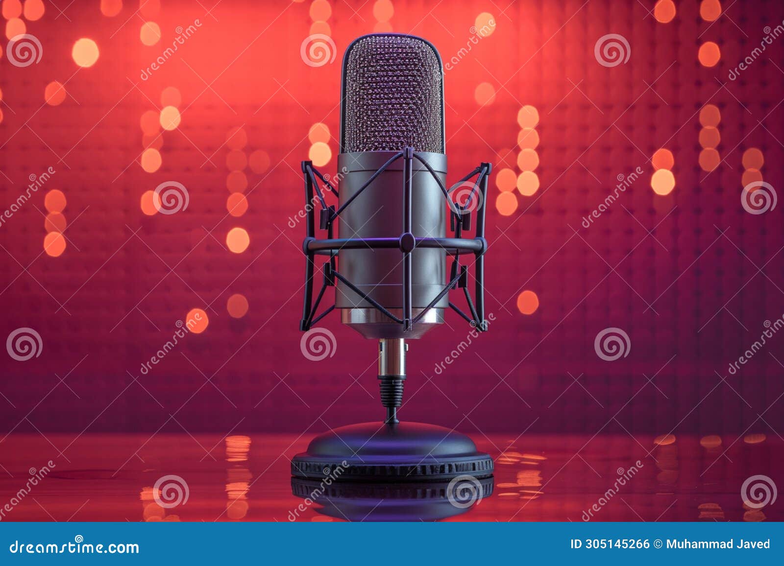 Content Creator Setup Microphone And Sound Wave On Magenta Background ...