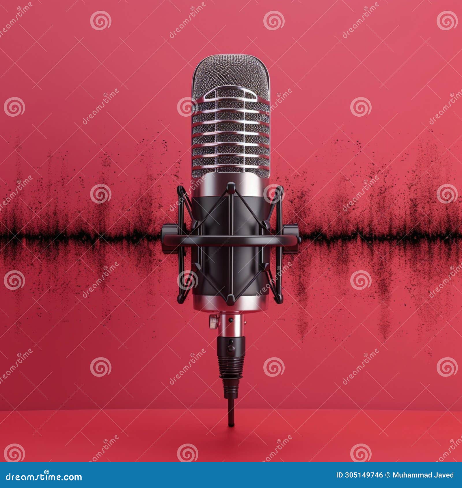 Content Creator Setup Microphone And Sound Wave On Magenta Background ...