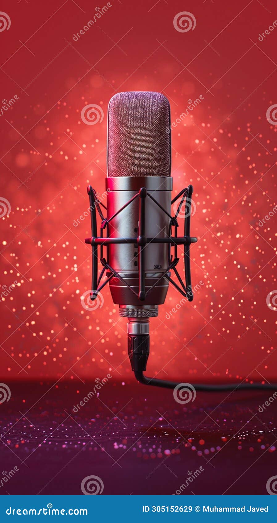 Content Creator Setup Microphone and Sound Wave on Magenta Background ...