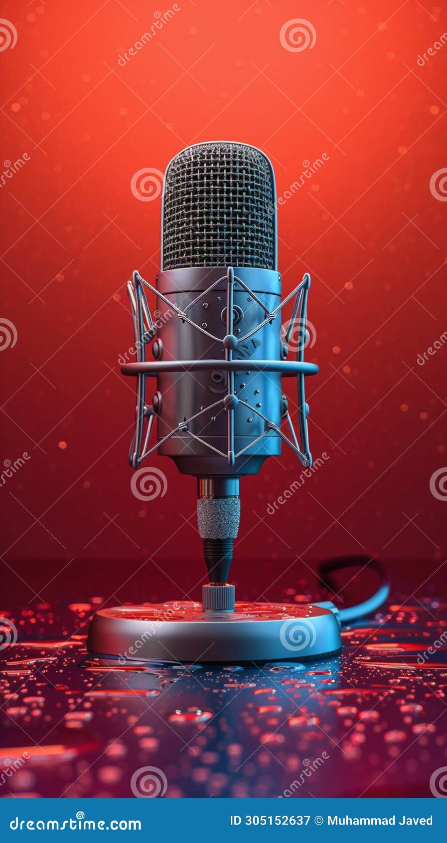 Content Creator Setup Microphone and Sound Wave on Magenta Background ...