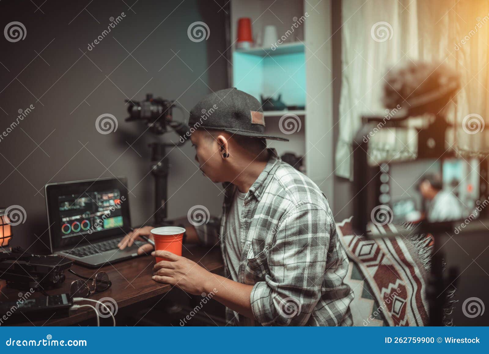 Content Creator on Social Media Working in the House Studio Stock Photo ...