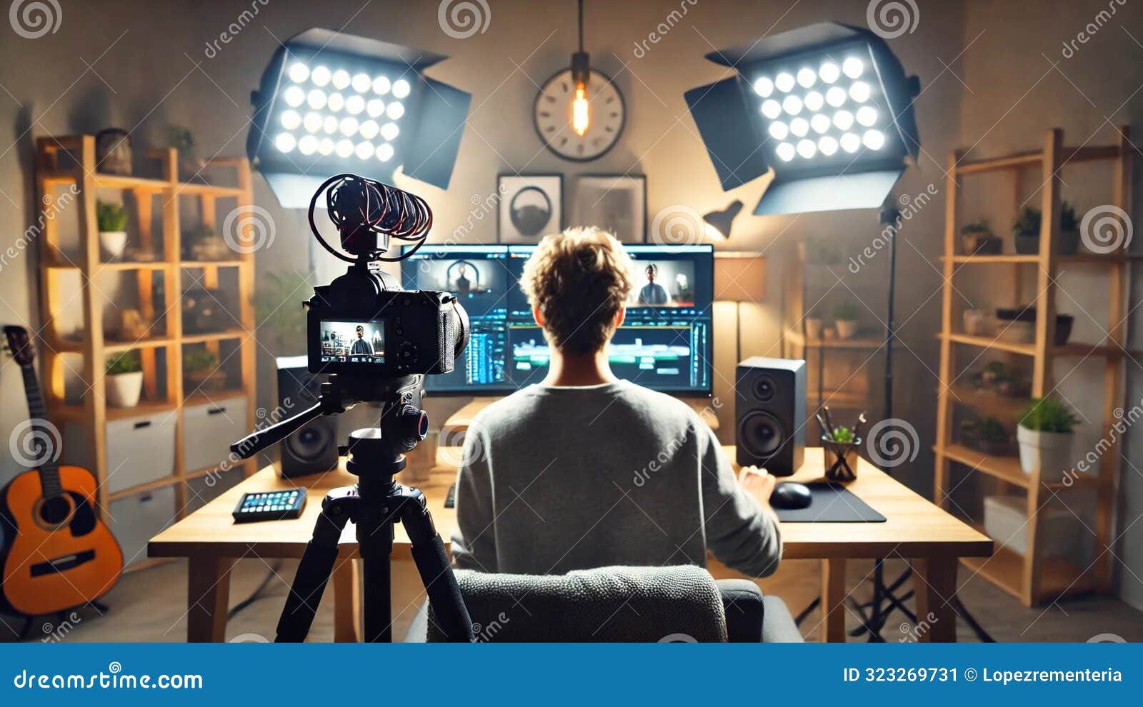 Content Creator Streaming Live from Home Studio with Professional Setup ...