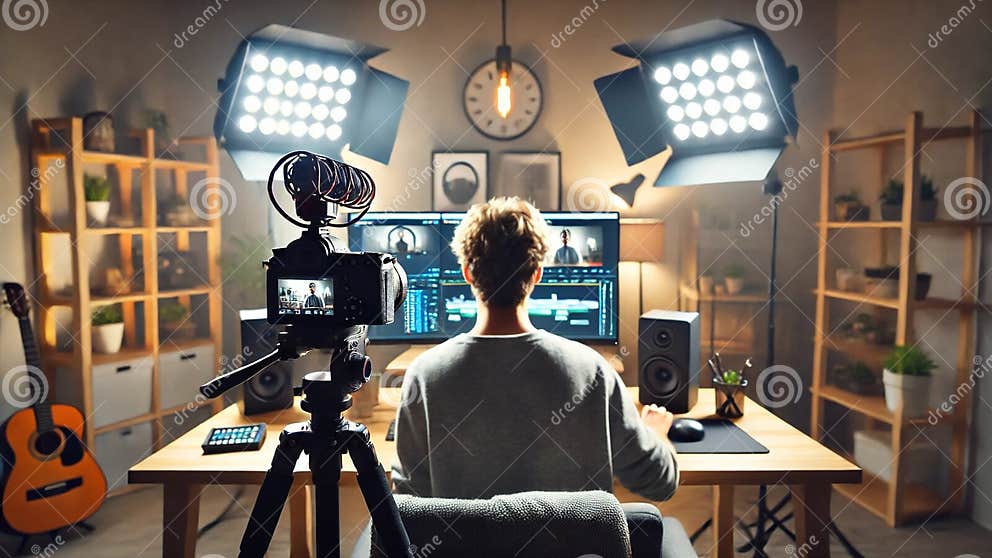 Content Creator Streaming Live from Home Studio with Professional Setup ...