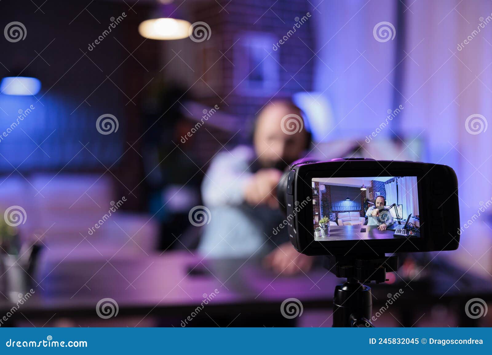 Content Creator Using Camera To Record Podcast Show Stock Image - Image ...