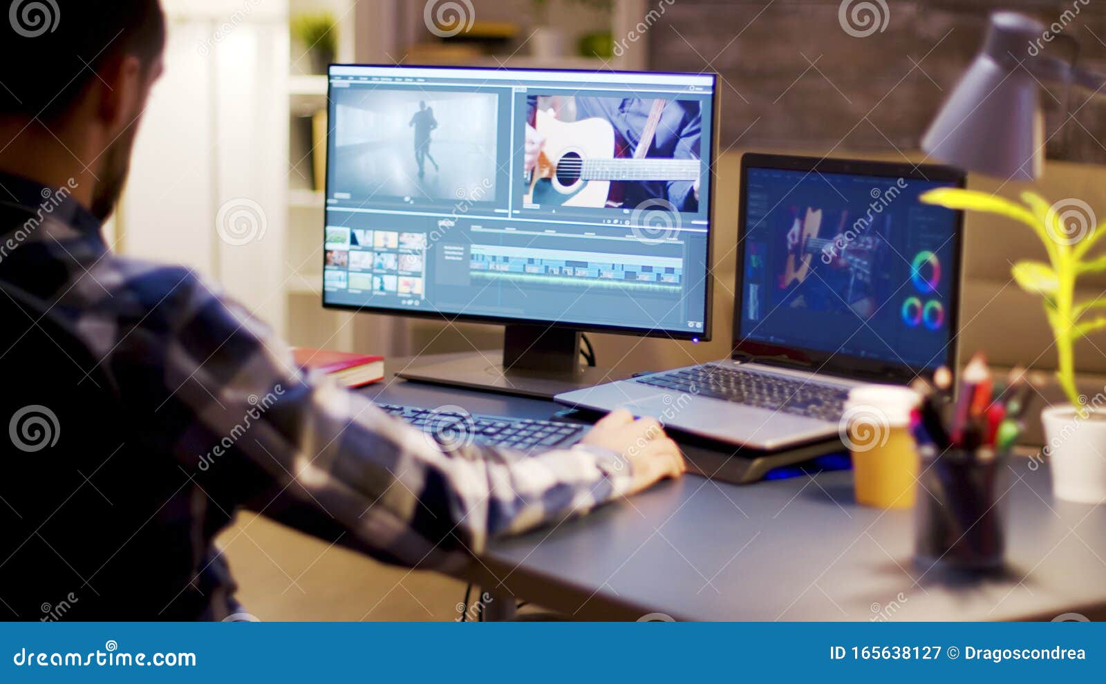 Content Creator Using Modern Software for Video Post Production Stock ...