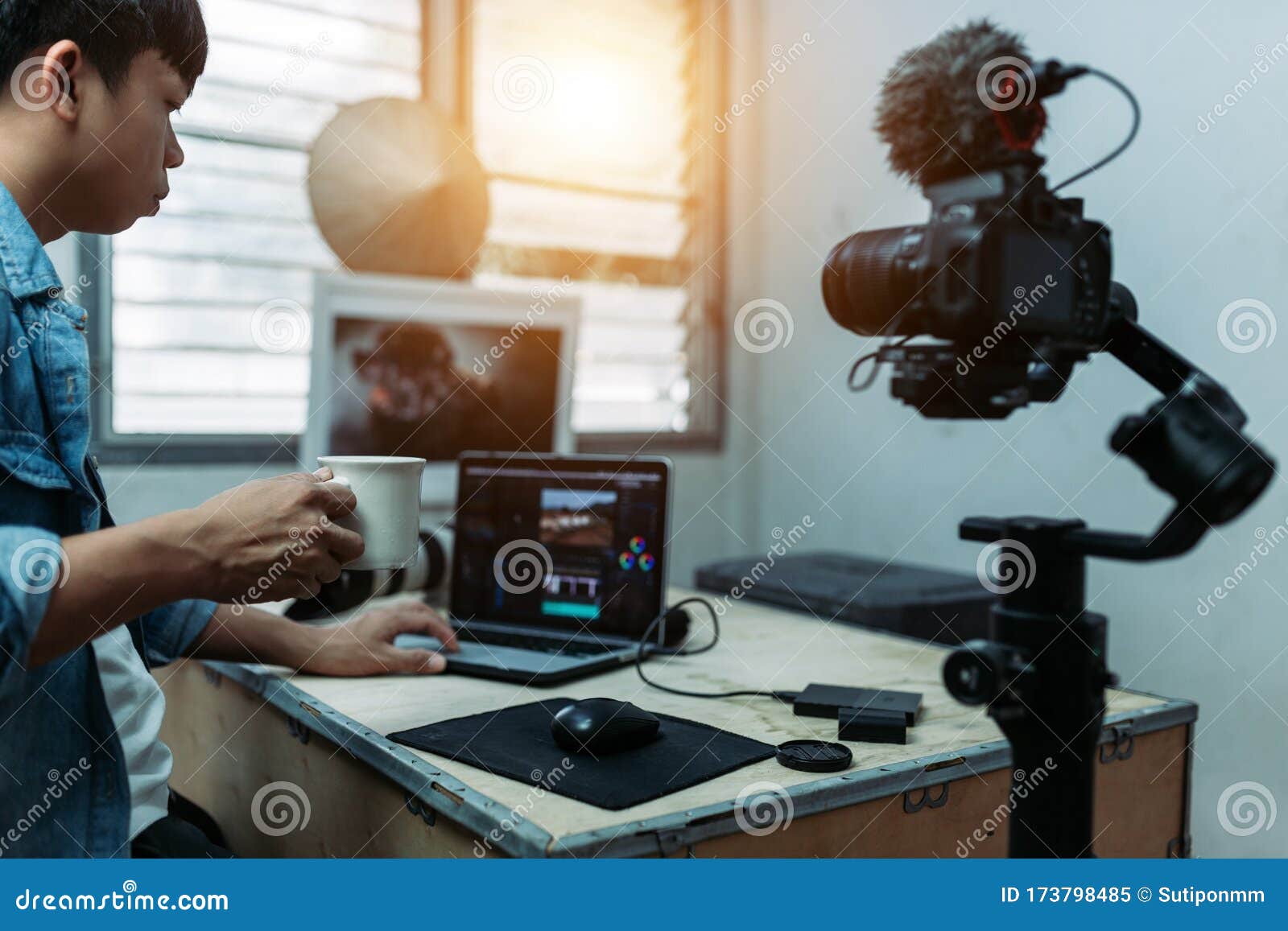 Content Creator Working in the House Studio Stock Image - Image of ...