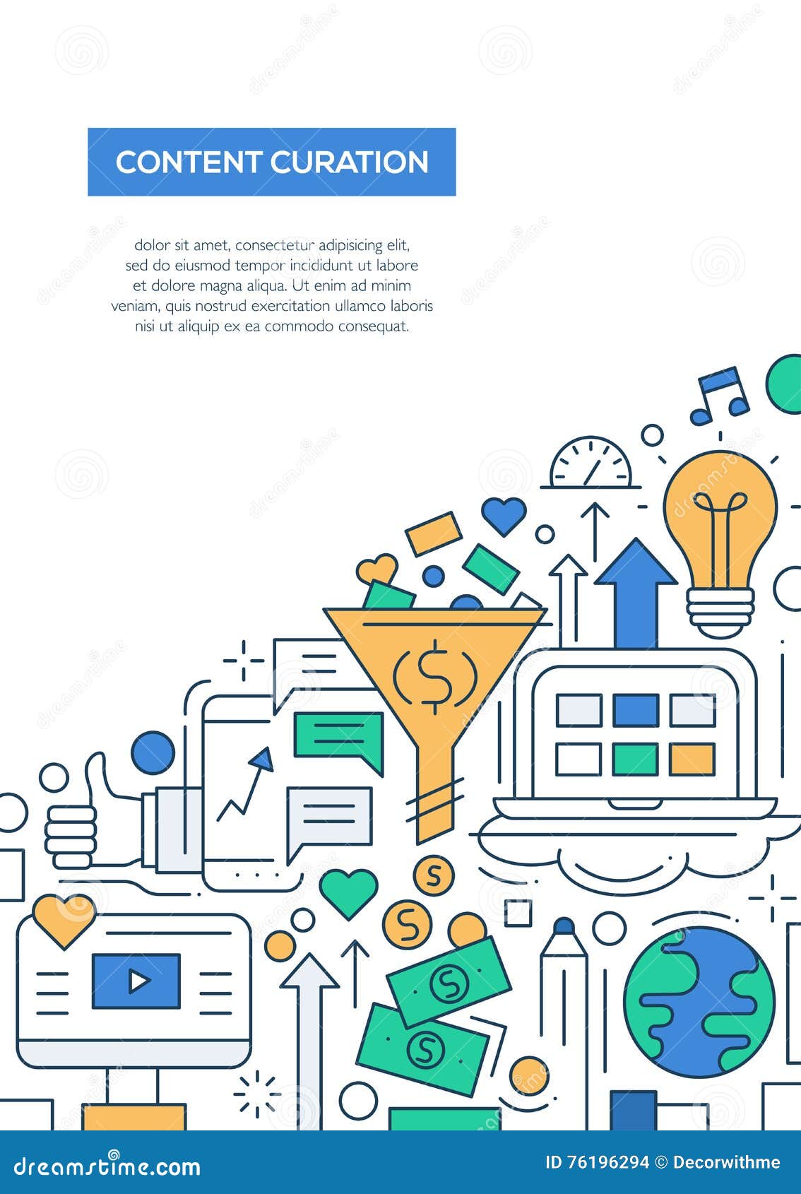 Content Curation - Line Design Brochure Poster Template A4 Cartoon ...